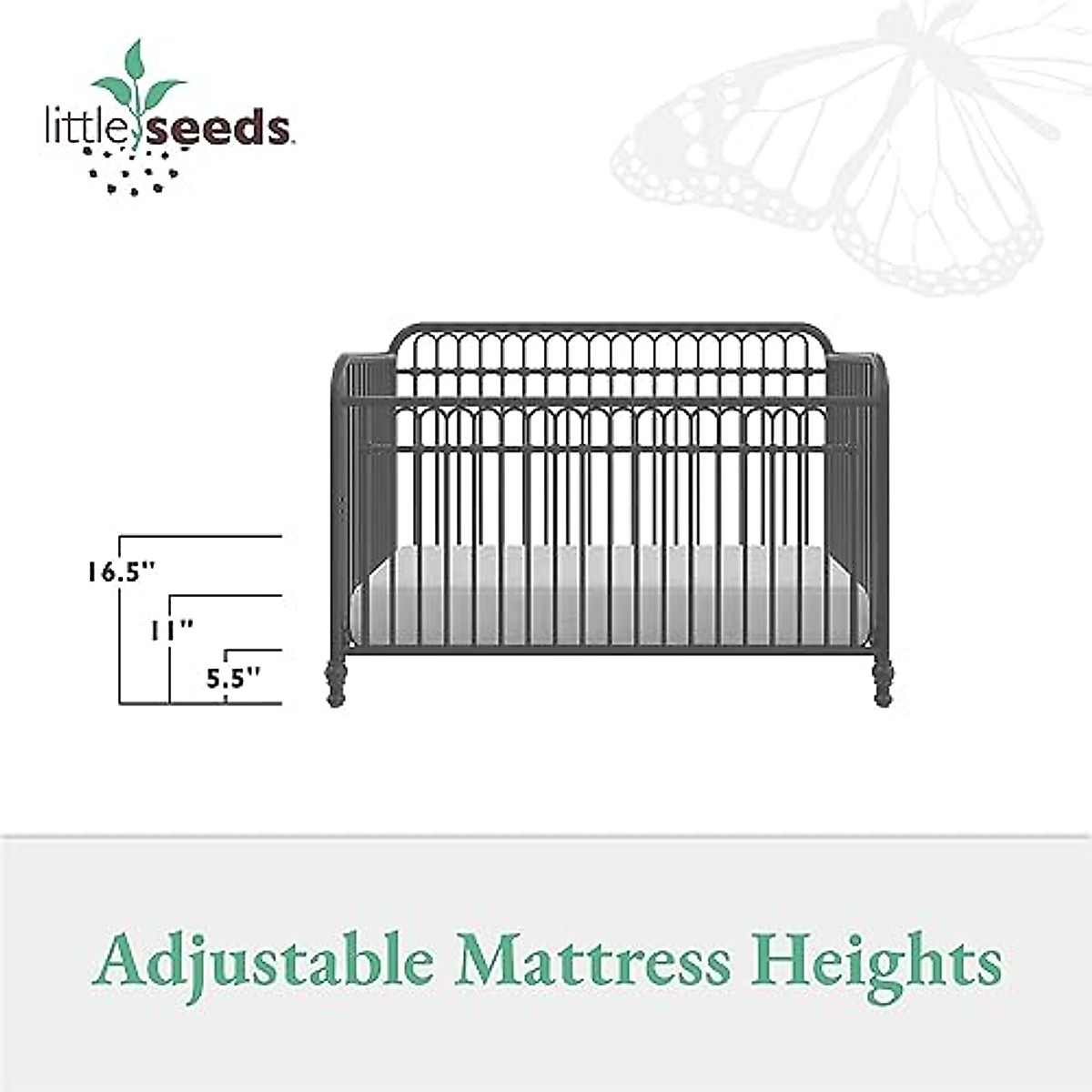 Little Seeds Raven 3-in-1 Convertible Metal Crib, JMPA Certified, Gray