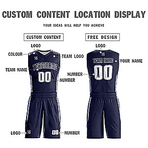BaiLiLai Personalize Your Own Reversible Basketball Jersey Uniform Custom Name & Number for Men/Women/Youth, Navy & White