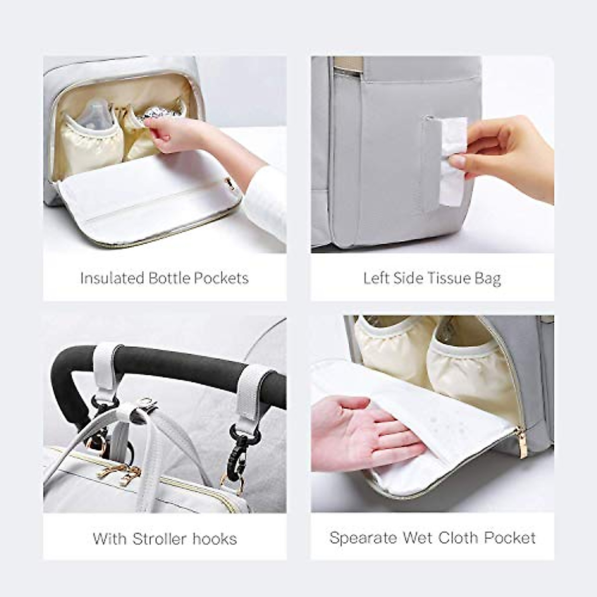 'Diaper Bag Backpack Bag Baby Bags for Mom and Dad Maternity Diaper Bag with USB Charging Port Stroller Straps Thermal Pockets,Water Resistant', Black, L