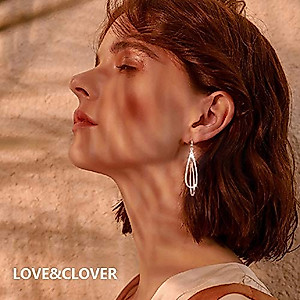 LOVE&CLOVER Earrings for women dangling, Crystal Drop Dangle Earrings Elliptical Ring Teardrop Women Wedding Gift,Rose Gold