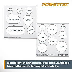 POWERTEC 71622 12 x 10 inch Clear Acrylic Decorative Templates, Circle/Grommet/Round Inlay Stencil Templates for Woodworking, Set of 2