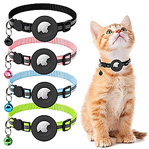 vyaji 4PCS Airtag Cat Collar - Cat Airtag Collar with Silicone Airtag Holder and Bell - Adjustable Double Layer Nylon Breakaway Cat Collars - 0.2in Reflective Strip