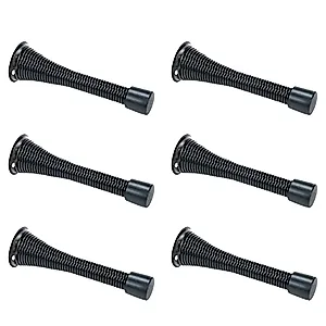 Dahszhi 6 Pcs Flexible Spring Door Stops Door Stopper with Black Rubber Bumper Tips,Black