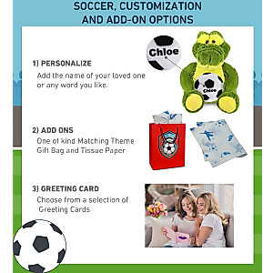 DolliBu Sitting Green Alligator Stuffed Animal with Soccer Ball Plush - Soft Huggable Alligator Playtime Plush Toy, for Kids and Adults - 12 Inches