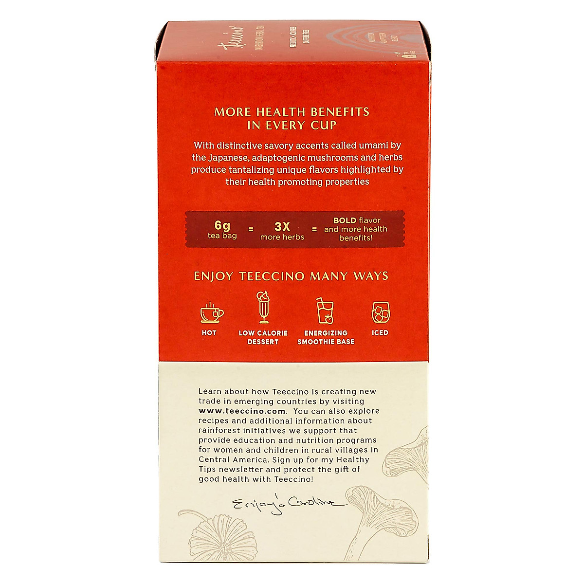 Teeccino Lion’s Mane Rhodiola Rose Mushroom Adaptogen Herbal Tea - Caffeine-Free, 3x More Herbs than Regular Tea Bags, Lightly Sweet from Dates & Figs, Prebiotic - 25 Tea Bags