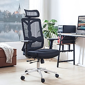 Office Chair Ergonomic,Computer Chair with Neck and Lumbar Support,Mesh Office Chair with Adjustable Headrest,Backrest,Armrest & Seat Depth,Thick Seat Cushion,Office Chairs for Home Office,Black