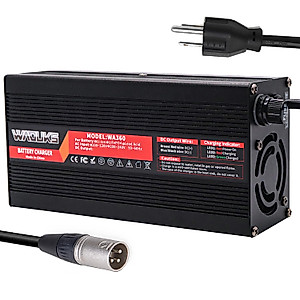 WAOUKS 58.8V 6A Charger 52V Li-ion Battery Charger Black Aluminum Case with Switch Cooling Fan DC Output 3pin XLR Connector Used for 14S 52V Lithium Battery Pack 58.8V Smart Charger