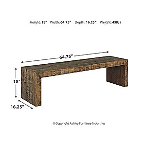 Signature Design by Ashley Sommerford Rustic Wood Dining Room Long Bench, Brown