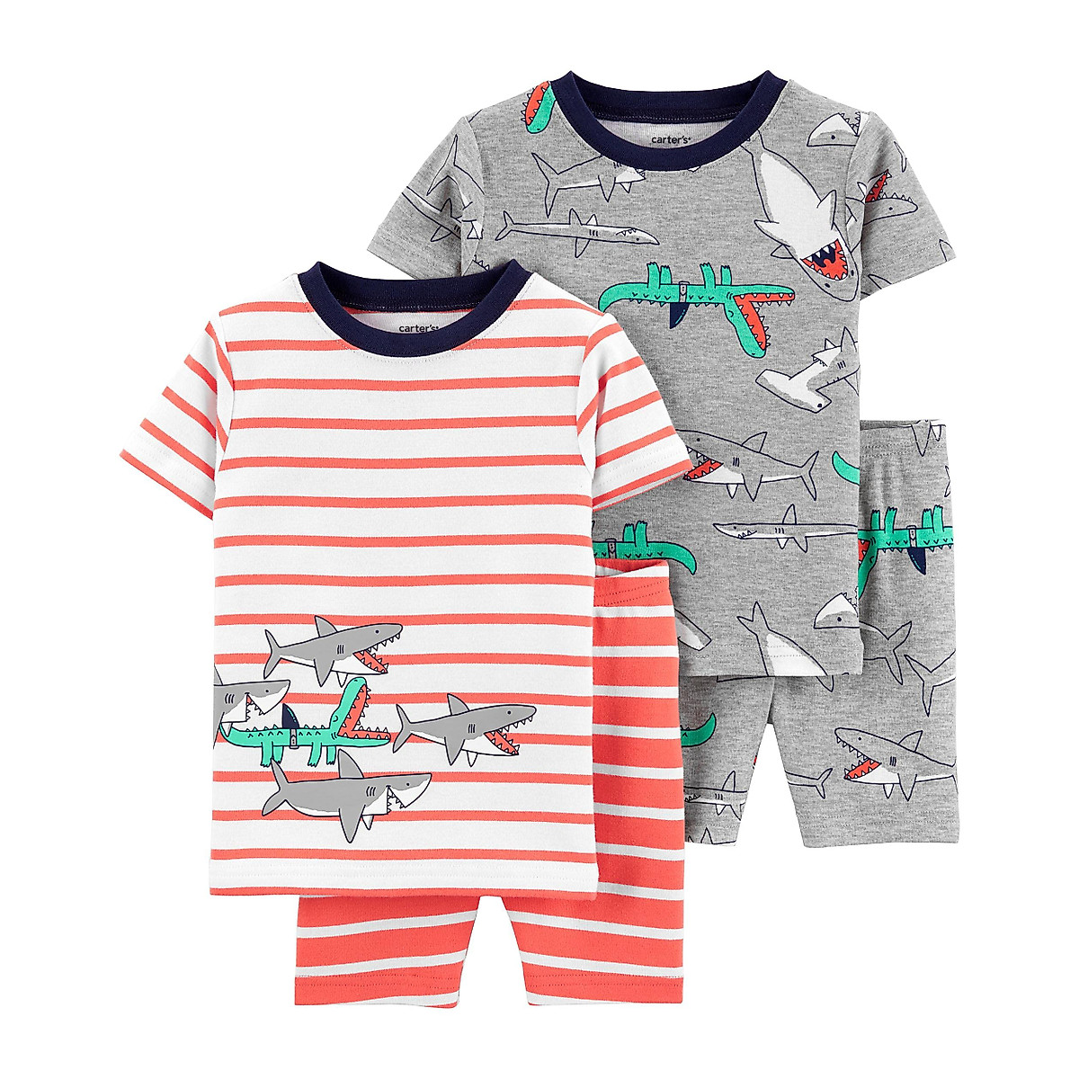 Carter's 4-Piece Toddler and Baby Boy's Snug fit Cotton Pajamas (Shark and Croc, 4T)