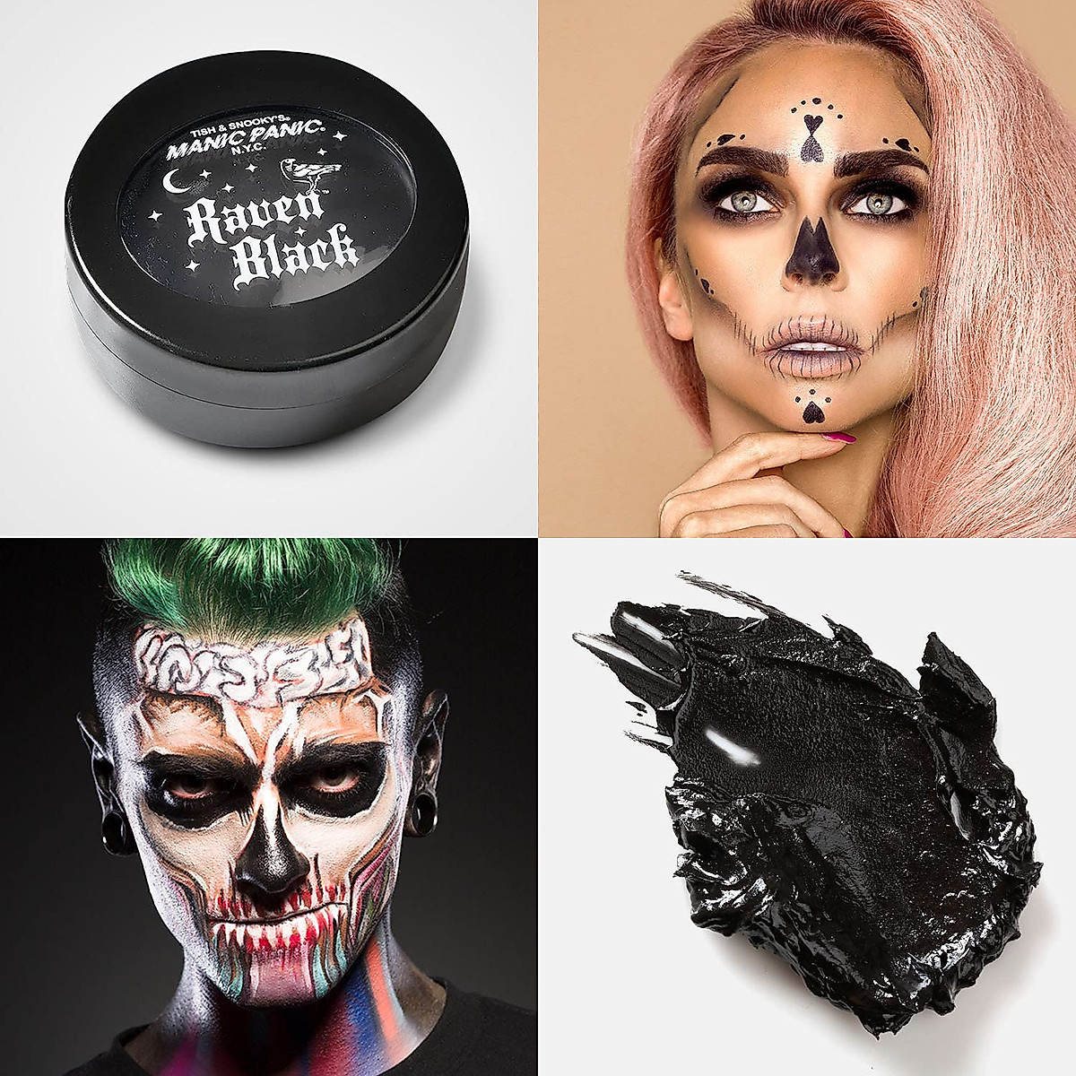 MANIC PANIC Black Raven Body & Face Paint Make-up - Full Coverage Black Face Paint & Black Body Makeup for Halloween & Everyday Use - Use as Makeup Base or Eyeliner - Set with Powder to Last All Day
