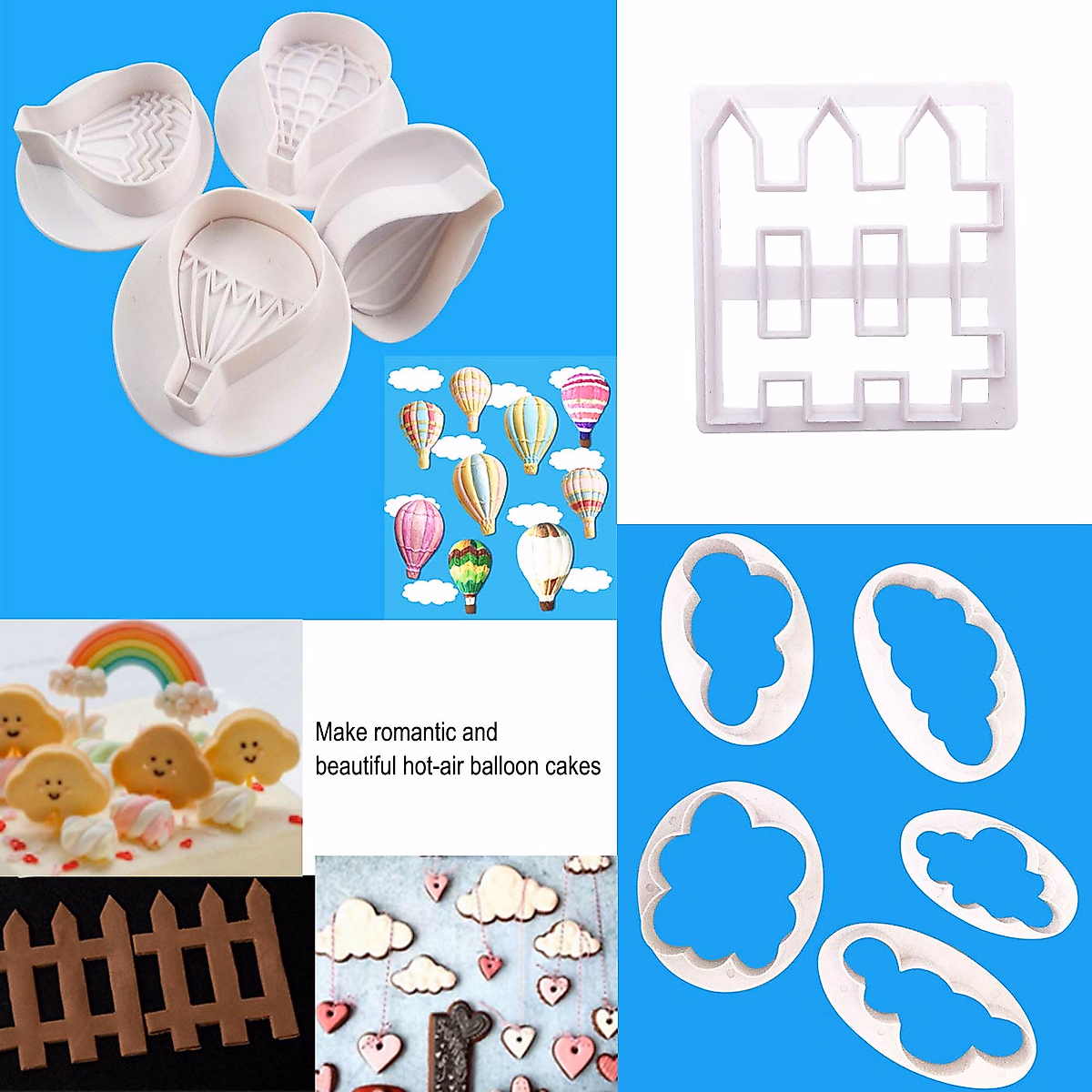 Markeny 10 Pack Cake Fondant Embossing Mold Balloon Cloud Fence Cookie Cutters Biscuit Moulds for Sugarcraft Fondant Baking Mold Cupcake Decorating