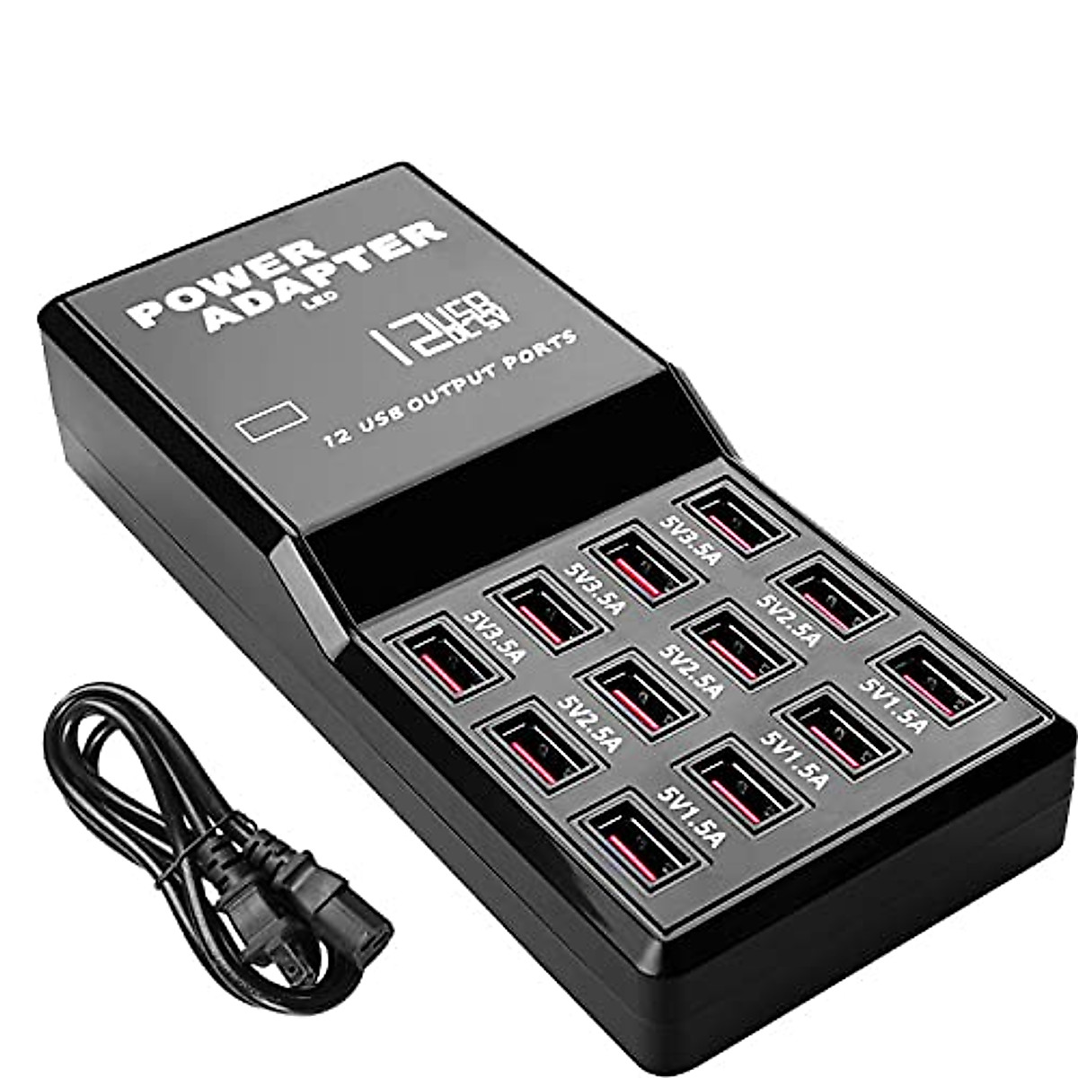 HOKC-N USB Charger, 60W 12-Port, USB Desktop Hub Wall Charger for iPhone, iPod, Galaxy and Other USB Multifunction Devices (Black)