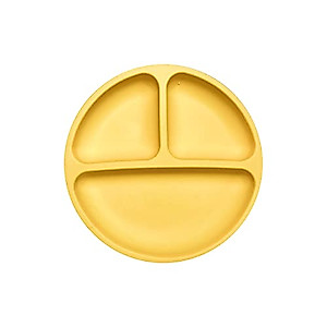 PlusLove Silicone Suction Plate– 100% Silicone Baby Plate, Toddler Plate, Kid Plates, Divided Plate With Suction Feature |Baby Led Weaning Plate| 3 Pack (Orange, Yellow, Teal, With Lids)