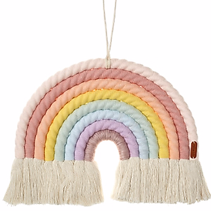 Ali+Oli Macrame Boho Wall Decor (Pastel) Nursery Boho Decor- Kids Room Decor- Boho Decor for Bedroom- Rainbow Room Decor, Pastel Room Decor- Girl and Boy Room Decor- Large