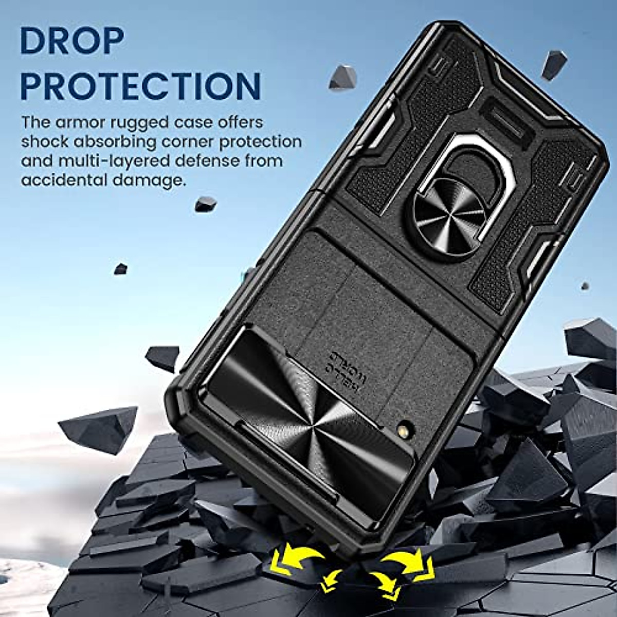 VEGO for Samsung Galaxy Z Flip 4 Case with Slide Camera Cover, Hinge Protection Case with 360°Ring Magnetic Kickstand & Belt Clip Holster Heavy Duty Protective Armor Case for Galaxy Z Flip 4 - Black