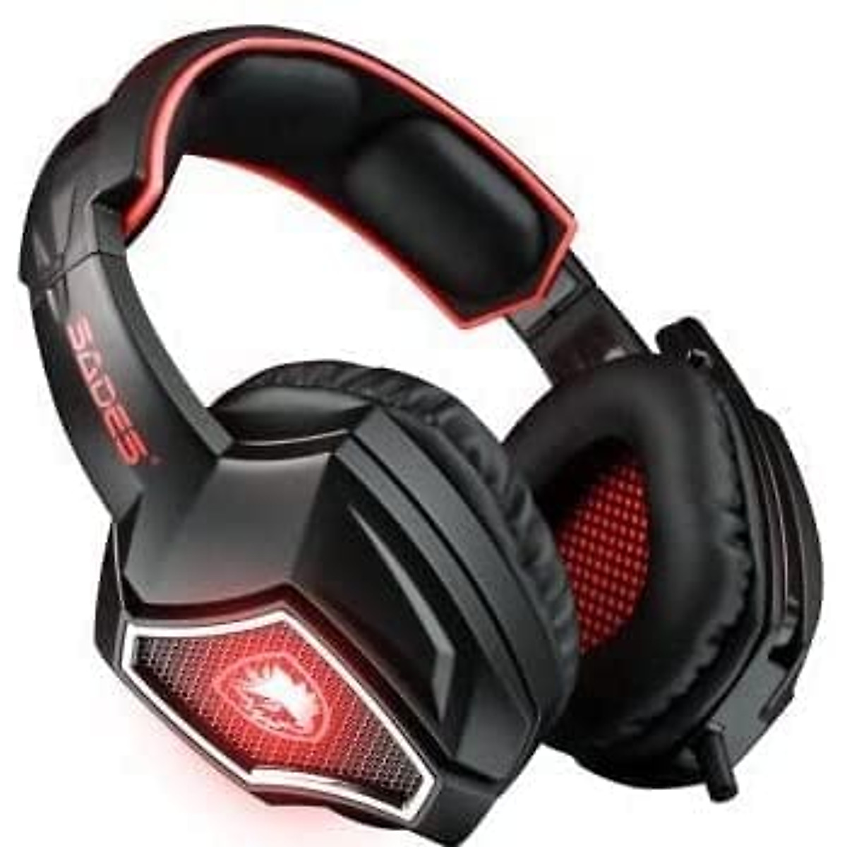 SADES 3.5mm Stereo Surround Sound Gaming Headset with Mic, Noise Cancelling & Led Light & Volume Control Over Ear Gamer Headphones, Red Headset for PC MAC Laptop Computer Games