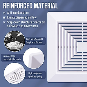 BQMEZRNUS Bathroom Exhaust Fan Cover White Bathroom Ceiling Fan Grille with Springs Replacement for Square Ceiling, Wall-Mount Exhaust Fan, Bathroom Ceiling Fan Grille, Air Diverter (12x12 Inches)