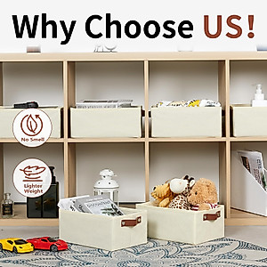 HNZIGE Fabric Small Baskets for Organizing, 6 PCS Storage Organizer Bins for Shelves, Small Bins for clothes with Handles, Shelf Closet Storage Bins for Organizer Home, Office(Cream,11.8 x 7.8 x 5.1)