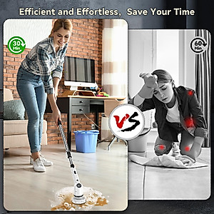Electric Spin Scrubber - IMAXTOP Cordless Cleaning Brush with 8 Replaceable Heads, Shower Cleaner with Long Handle, Bathroom, Grout, Tub, Floor, Kitchen Cleaner