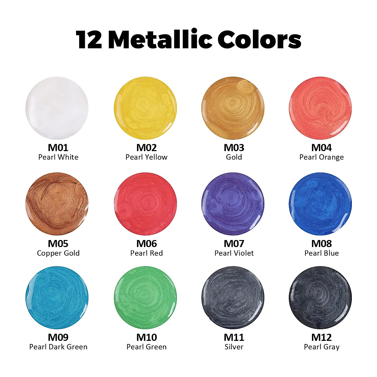 ARTME Airbrush Paint, 12 Metallic Colors Airbrush Paint Set Opaque & Water Based Acrylic Metallic Airbrush Paint, Ready to Spray, Leather & Shoe Airbrush Paint Kit for Artists, Beginners, and Students