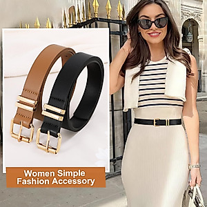 JASGOOD 2 Pack Women Belts for Jeans Ladies Leather Waist Belt for Pants Dresses with Gold Buckle