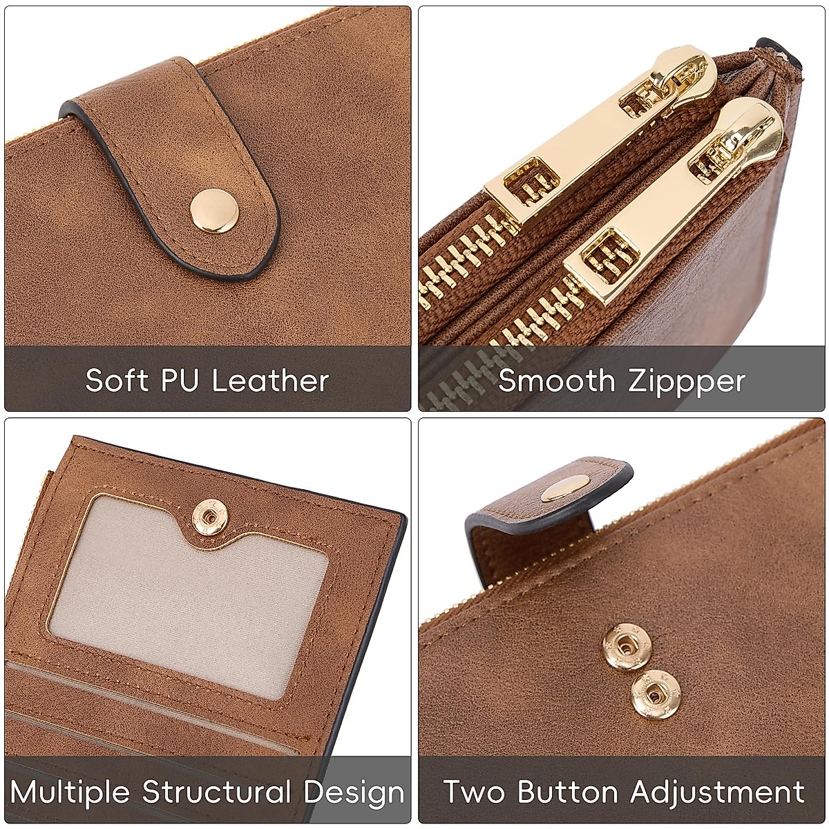 CLUCI Women's Wallet Leather Slim Wallet for Women RFID Blocking with Multi Credit Card Holder Zipper Pocket