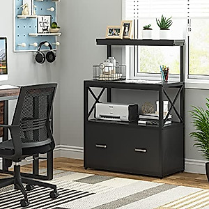 Tribesigns Lateral File Cabinet Modern Filing Cabinet with 1 Large Drawer, Printer Stand with 3 Open Storage Shelves for Home Office