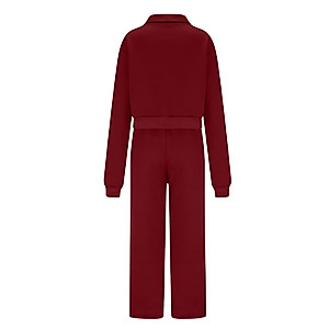 DOLKFU deals of the day clearance prime lounge set Womens Half Zip Long Sleeve Casual Hoodies Tracksuit Wide Leg Loose Jogger Pant Fall Fashion 2 Piece Outfits Red L