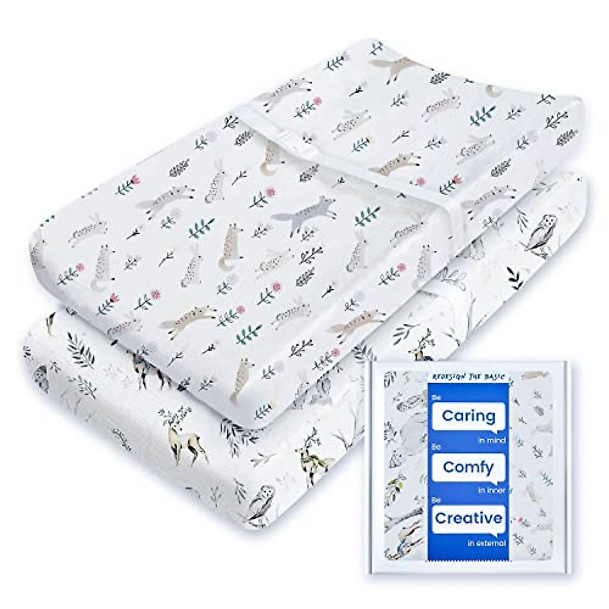 Extra Stretchy Changing Pad Cover, TotBasic Ultra Soft Premium Jersey Knit Changing Pad Sheets, Unisex for Boys and Girls, Safety Strap, Fits All Standard Changing Tables/Dresser Tops - 2 Pack