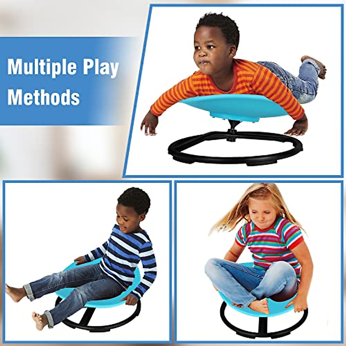 FERUERW Autism Kids Swiel Chair,Sensory Toy Chair,Carousel Spin Sensory Chair for Kids,Training Body Coordination,Kids Spinning Chair,Metal Base Non-Slip Sitting More Safer(Blue)