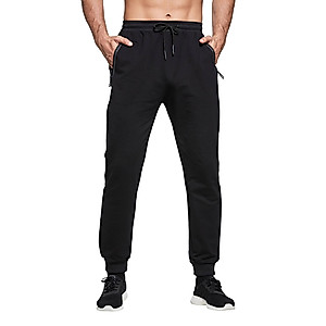 STICKON Mens Casual Joggers Sweatpants Closed Bottom Athletic Track Pants Winter Lounge Sweat Black Pants for Men with Zipper Pockets