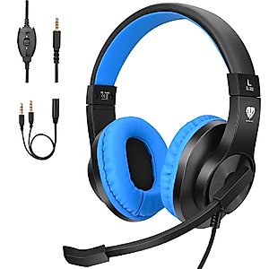 BlueFire Kids Headphones for Online School, Children, Teens, Boys, Girls, 3.5mm Stereo Over-Ear Gaming Headphone with Microphone and Volume Control for PS4, PS5, New Xbox One（Blue）