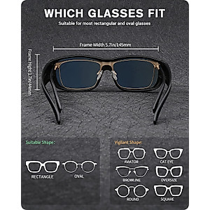 Meeloog Polarized Fit Over Glasses Sunglasses For Men, Rectangle Wrap Around Sun Glasses for Driving Riding Fishing MST0006 (P1 Black Frame/Blue Mirrored Lens)