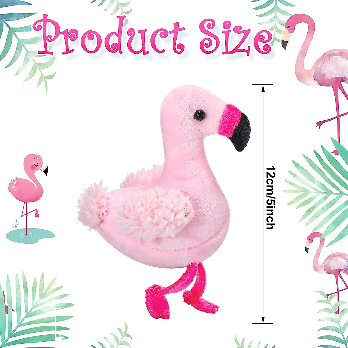 Jexine 9 Pieces Mini Stuffed Animal Plush Stuffed Doll Cute Small Stuffed Animal Hanging Ornaments Party Supplies Favors for Gifts Hawaiian Summer Beach Luau Party 5 Inch(Flamingo)