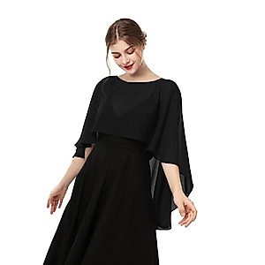 Hotshawl Capelets for women Chiffon Cape Shawls and Wraps for Evening Dress Wedding Capes Cover Up (Black)
