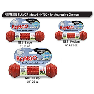 Pet Qwerks Bongo BarkBone - Nylon Dog Bone for Aggressive Chewers - Prime Rib Flavor - Large