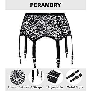 PERAMBRY Women's lace sexy garter belt stockings garter belt mesh suspenders (garter belt only sold)（Lace black xl）