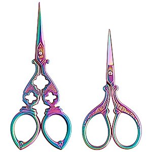 Asdirne Embroidery Scissors, Stainless Steel Sharp Tip Scissors, Thread Scissors DIY Tools for Embroidery, Craft, Needle Work, Art Work & Everyday Use, 2 Pcs, 4.7"/5.3",Colourful