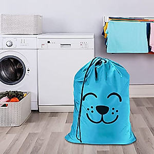 Laundry Bag with Cute Dog Face Pattern, Laundry Bags Extra Large Heavy Duty, Dog Canvas Laundry Bag with Strap, Dirty Laundry Travel Bag, Easy Fit a Laundry Hamper or Basket, Dog Lover Gifts…