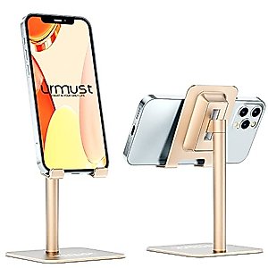 Urmust Cell Phone Stand Angle Adjustable Phone Stand for Desk Phone Holder for Office Tablet Stand Compatible for iPhone 15 14 13 12 11 Pro Max X Xr 8 Plus 7 6(Light Gold)