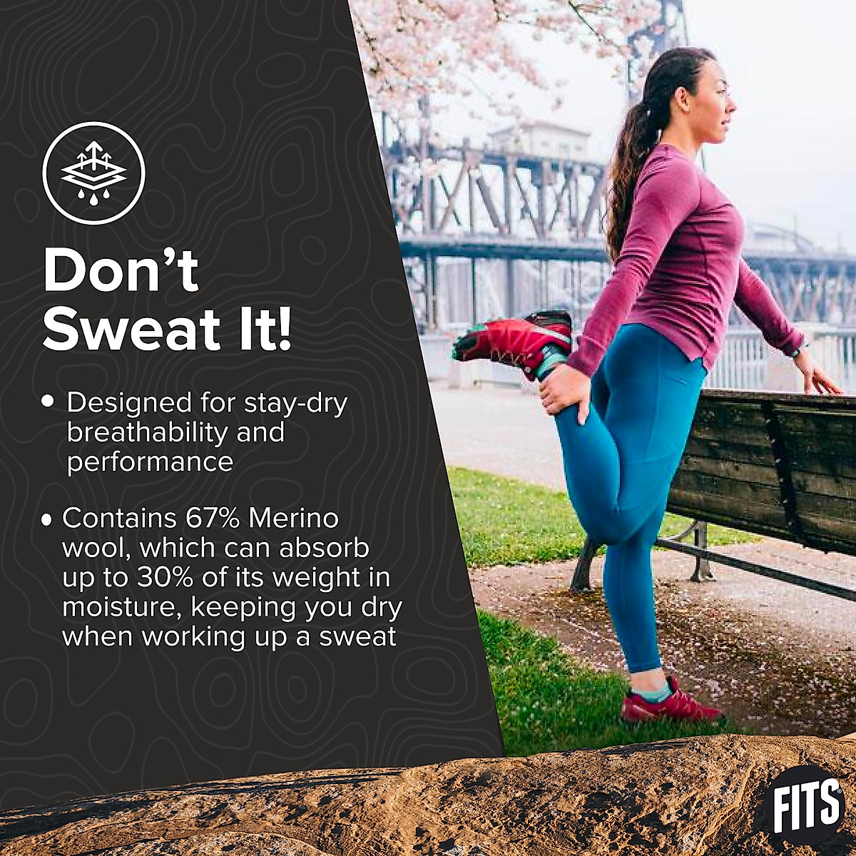 FITS Ultra Light Runner Sock for Men and Women, Made with Fine Merino Wool, Breathable, Lightweight, No Show Running Sock, Stormy Weather, Medium