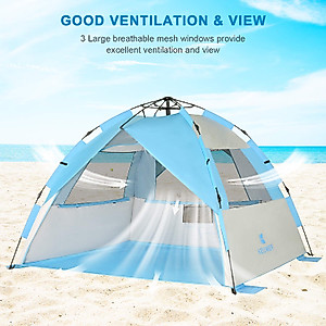 G4Free Deluxe XL Pop Up Beach Tent, 3-4 Persons Easy Setup Sun Shelter Canopy with UPF 50+ UV Protection Extral Wide 70.9 in