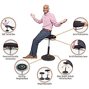 Stand Steady Active Motion Stool | Ergonomic Tilting Desk Chair with 360° Swivel Seat | Height Adjustable Stool for Home, Office, Standing Desks (Black)