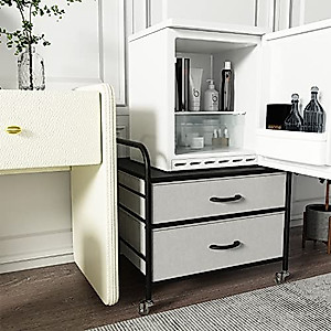 Fridge Stand with Storage, WAYTRIM Kitchen Fridge Stand Mini Fridge Organizer Stand for Dorms Refrigerator Stand with Metal Frame Wooden Tabletop 4 Swivel Wheels for Mobility