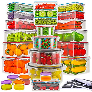 RockBerry 50 Pcs Large Food Storage Containers with Lids Airtight-85 OZ to Small Containers-Total 526 Oz BPA Free Plastic Stackable Containers For Pantry kitchen Organization, Microwave Safe