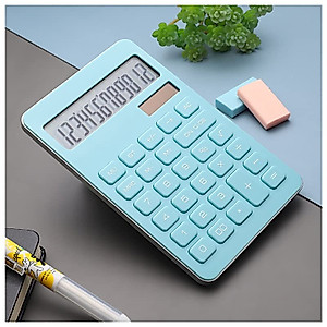 Big Screen Calculator Cute Dual Power Solar Calculator Financial Accounting Business Office 12 Digits with Stand (Color : A, Size : 17 * 10.8 * 1.4cm)