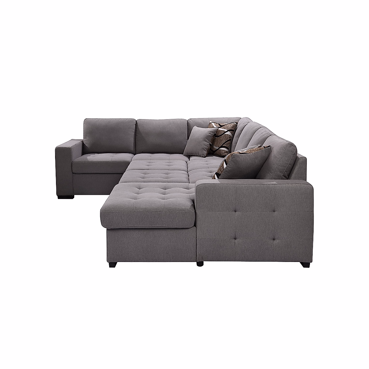 Eafurn U Shaped Sectional Pull Out Bed and Storage Chaise, Oversized Convertible Sleeper Detachable Cushion Back,Comfy Upholstered Sofa & Couch Sofabed for Living Room, Grey 6 Seater 123"