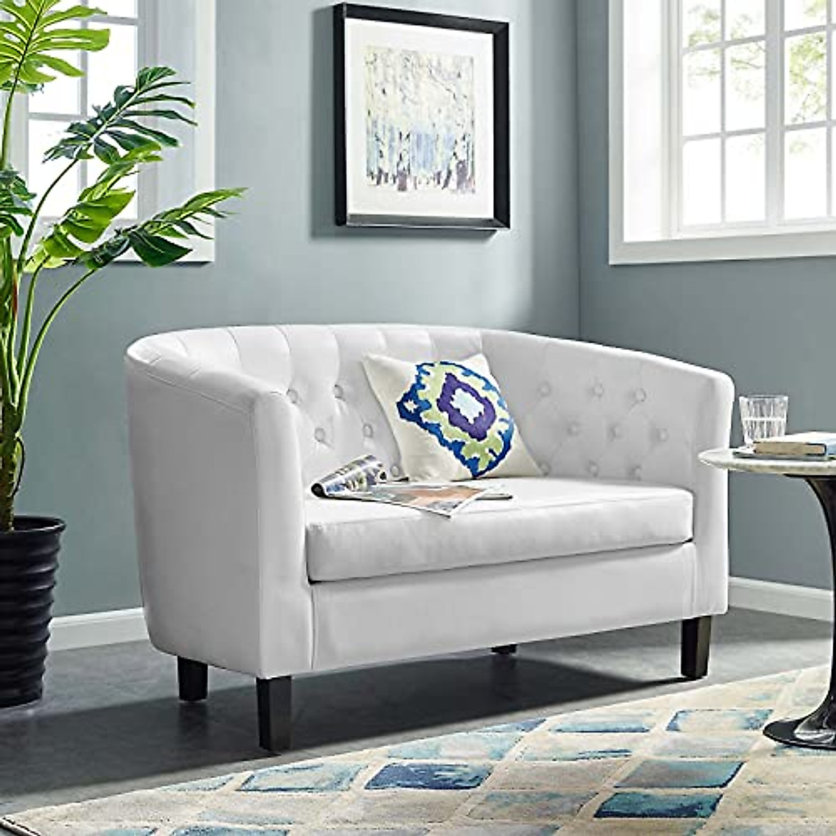 Modway Prospect Upholstered Contemporary Modern Loveseat In White Faux Leather