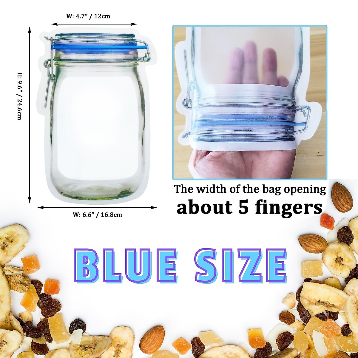 laffeya 30pcs Mason Jar Bags, Portable Christmas Cookies Nut Candies Saver Storage Bags, Reusable Snack Storage Bags, Candy Zipper Sealed Bags