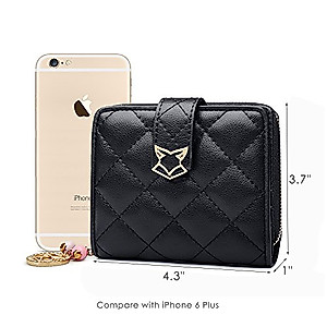 Small Leather Wallets for Women, Genuine Leather Gift Box Packing Ladies Mini Quilted Designer Purses Women's Fashion Checkered Bifold Wallet Girls Compact Accordion Wallet Credit Card Holders (Black)
